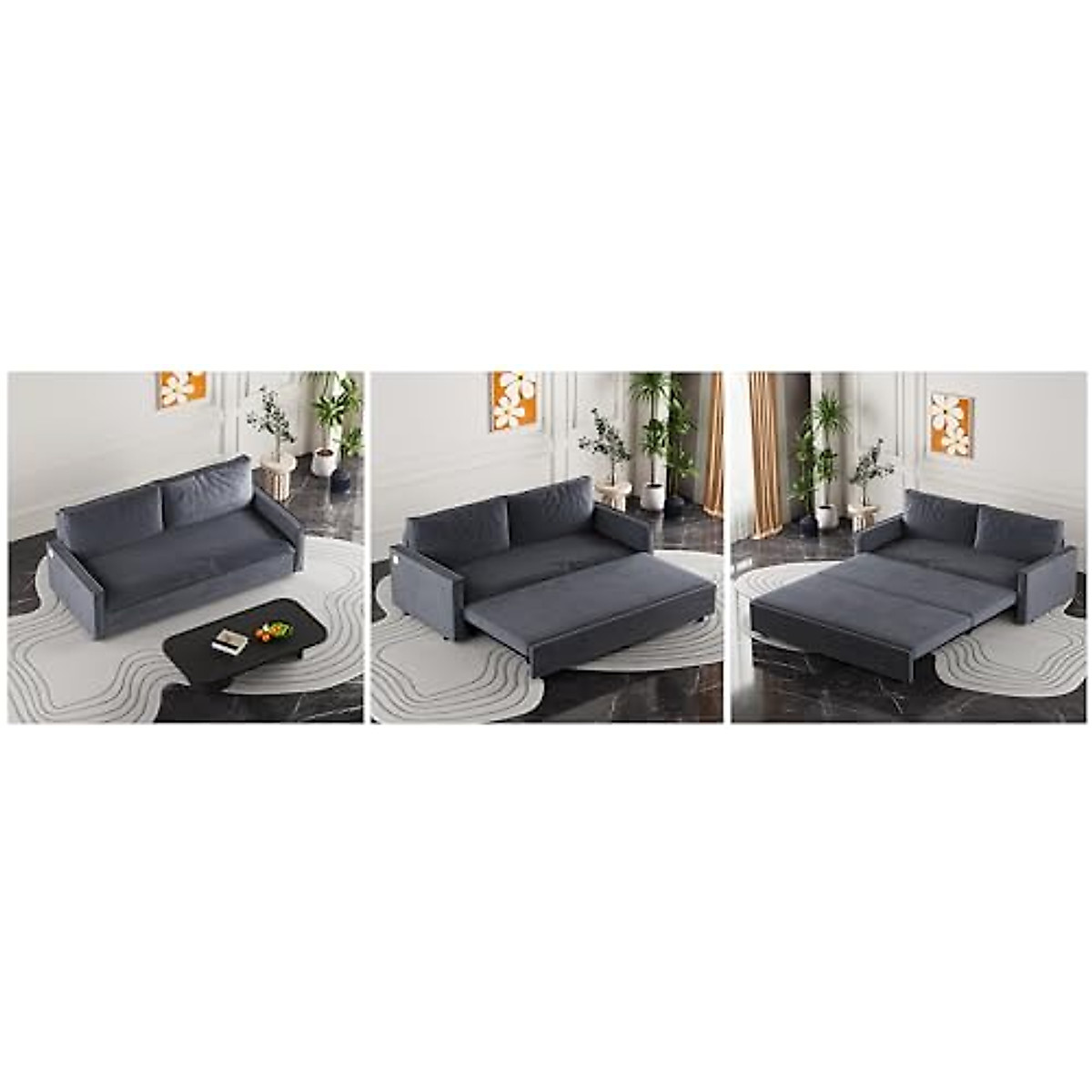 YUNLife&Home Pull Out Sleeper Sofa Bed,Convertible Futon Loveseat Sofá 3-in-1,Chaise Lounge Chair Velvet Upholstery 2-Seat Couch Reversible Folding Guest Daybed,USB Port,Queen Size,600lb Capacity