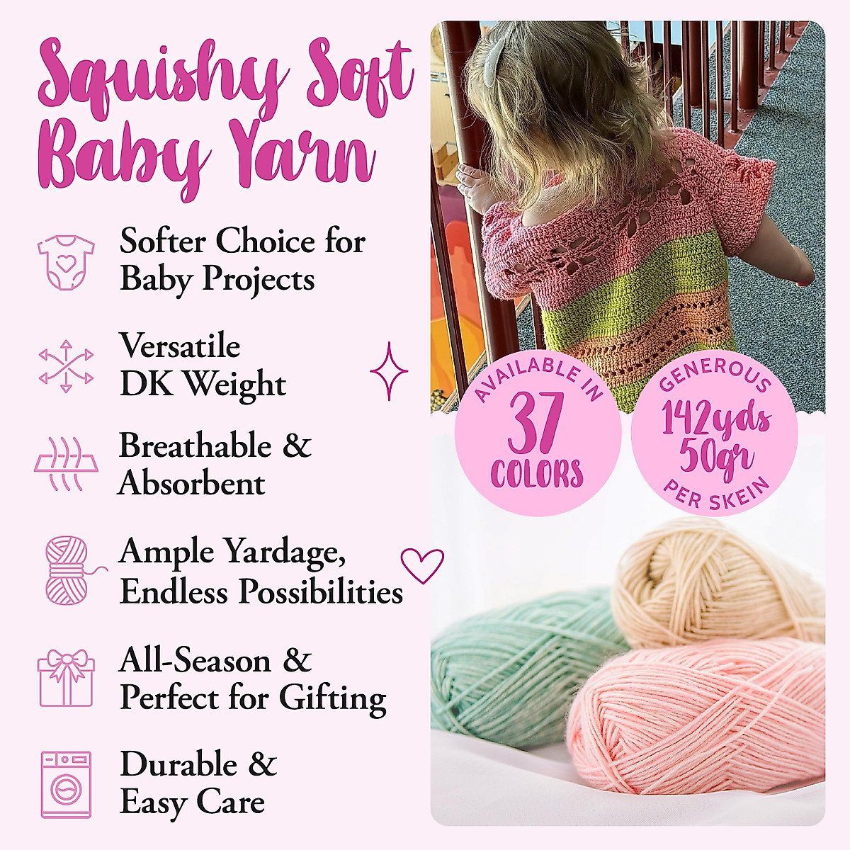 Cotton to The Core Cotton Yarn for Crocheting, 12 Skeins, 1704Yds/600G, Free Patterns - Soft Baby Yarn for Knitting - 3 DK Light Worsted Weight - Neutral Pack