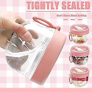 JACTZ Overnight Oat Containers with Lids and Spoons,20oz Overnight Oats Jars,Leakproof Dessert Cups for Yogurt Breakfast On The Go Cups,Oatmeal Container Snack Containers (3pink)