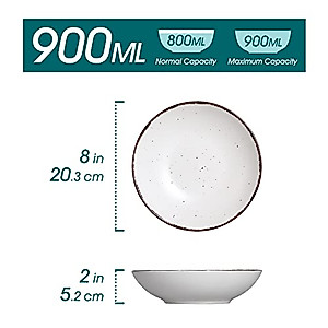 vancasso Moda Soup Bowl Set of 4, Multicolour Pasta Bowl 8 inch Ceramic Soup Plate, Stoneware Vintage Look Cream Bowls for Kitchen, 30 oz Ramen Noodle Bowl (Black/White/Cyan/Grey)