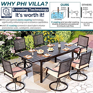 PHI VILLA Outdoor Patio Dining Table and Chairs Set of 7 Pieces Patio Furniture Set Metal Extendable Table and 6 Black Swivel Dining Chairs with Cushion for Bistro Backyard Garden