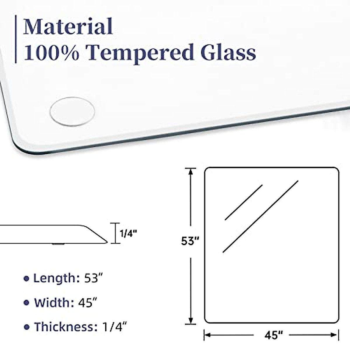 FARUIFETT 45" x 53" Office Chair Mat for Carpet, Heavy Duty Tempered Glass Chair Mats for Hardwood Floors, Computer Desk, Effortless Rolling, Easy Clean, Not Prone to Scratches