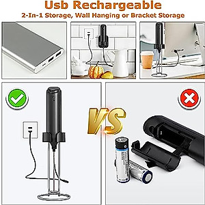 FFG Milk Frother Handheld , New Upgraded Wall Mount Bracket usb Socket Induction Charging Manual Coffee Maker. Handheld Electric Milk Frother For Coffee Matcha Cappuccino Hand Mixer (Black)