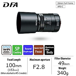 Pentax 100mm f/2.8 WR D FA smc Macro Lens for Pentax Digital SLR Cameras