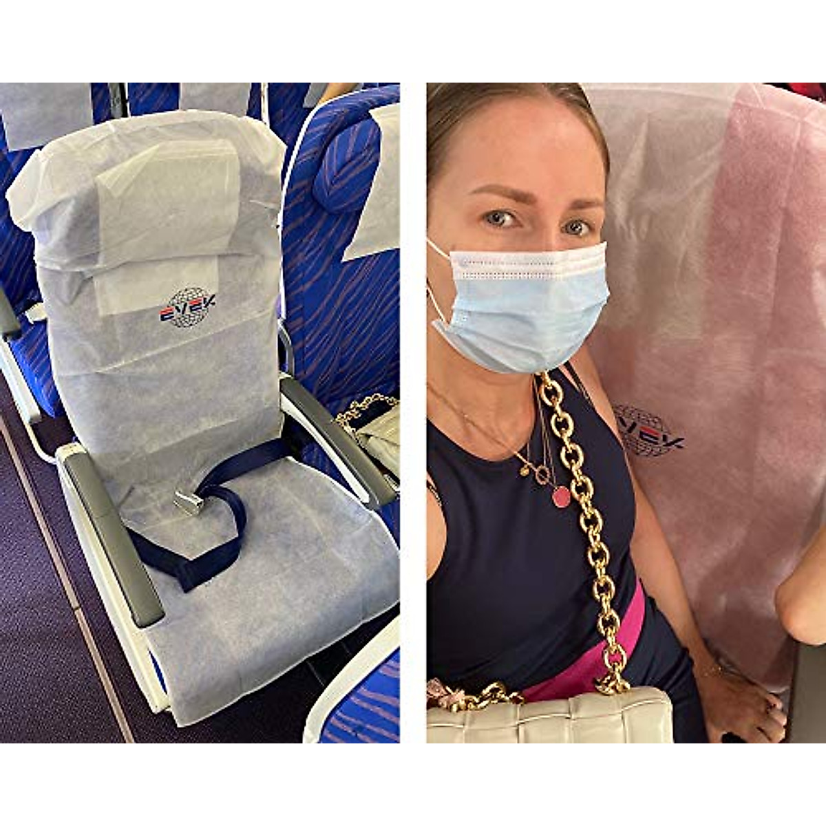 2pcs Protective Airplane Seat Covers for Travel Automotive Seat Cover Plane Protector Cars Taxi Train Public Transit Bus Disposable/Reusable Hygienic (Light, 2-Pack)