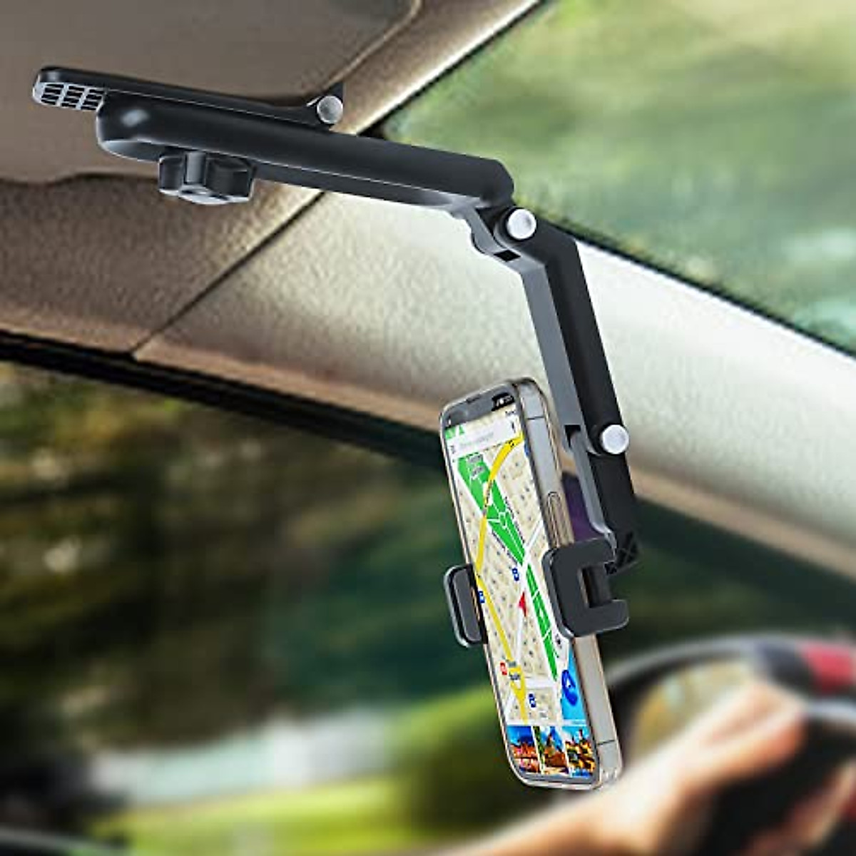 XEFINAL Cell Phone Holder for Car，Mount Clip for Car Cellphone，360° Rearview Phone Holder for Car Sun Visor，Perfectly for iPhone pro, 13/12pro,XR,XS,Pro,Samsumg,Andriod, Car Accessories