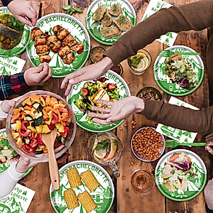 Refavor Camp Bachelorette Party Decorations - 96PCS Camping Bachelorette Plates and Napkins Forks Disposable Mountain Camp Tableware Set Bachelorette Bridal Shower Engagement Party Supplies Serve 24