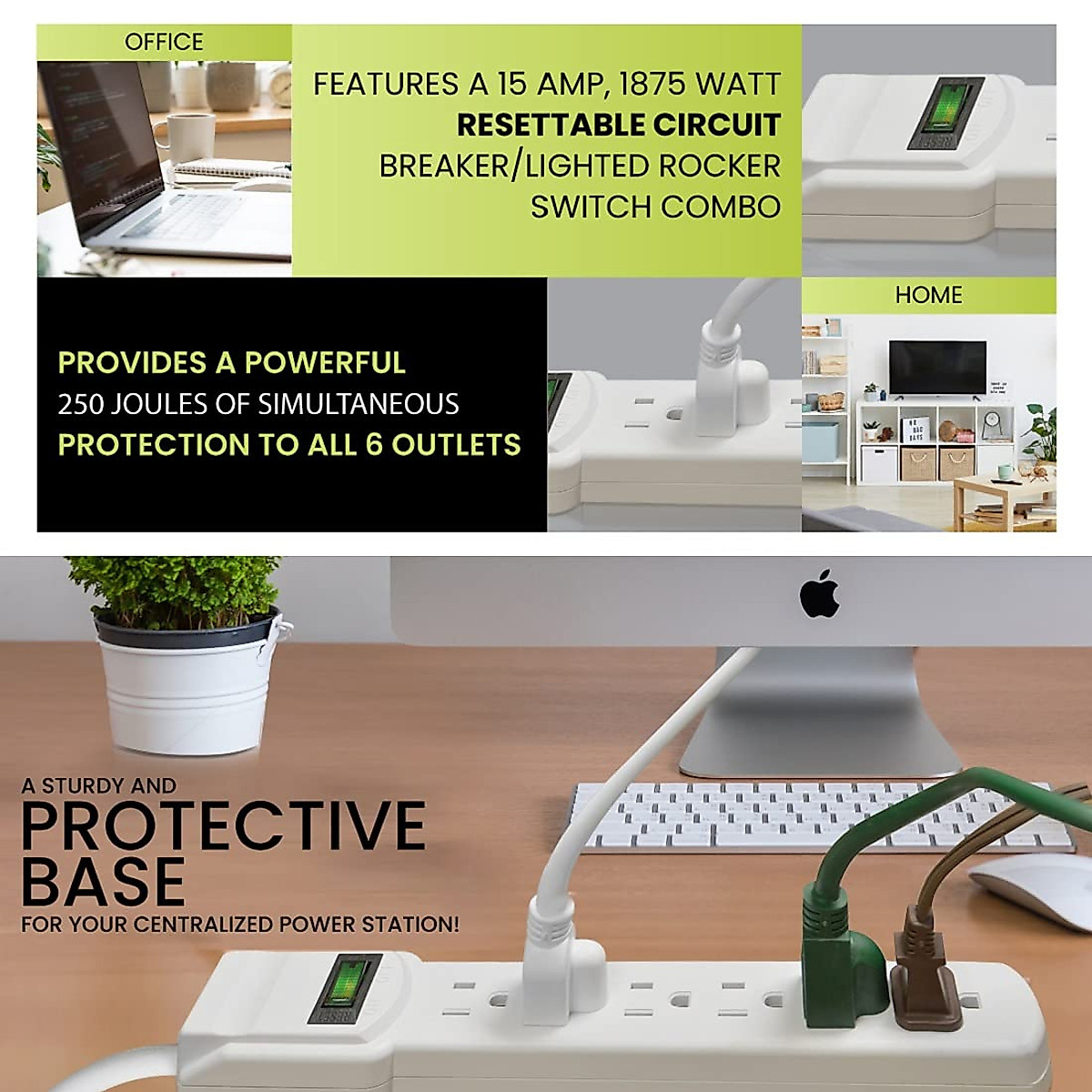 Go Green Power GG-16106MS Surge Protector, 6 FT, White, 6 FT