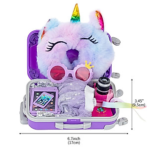 ZNTWEI American 18 Inch Doll Travel Suitcase Play Set with 18 Inch Doll Clothes and Accessories Including Sunglasses Camera Computer Phone Ipad Travel Pillow ect