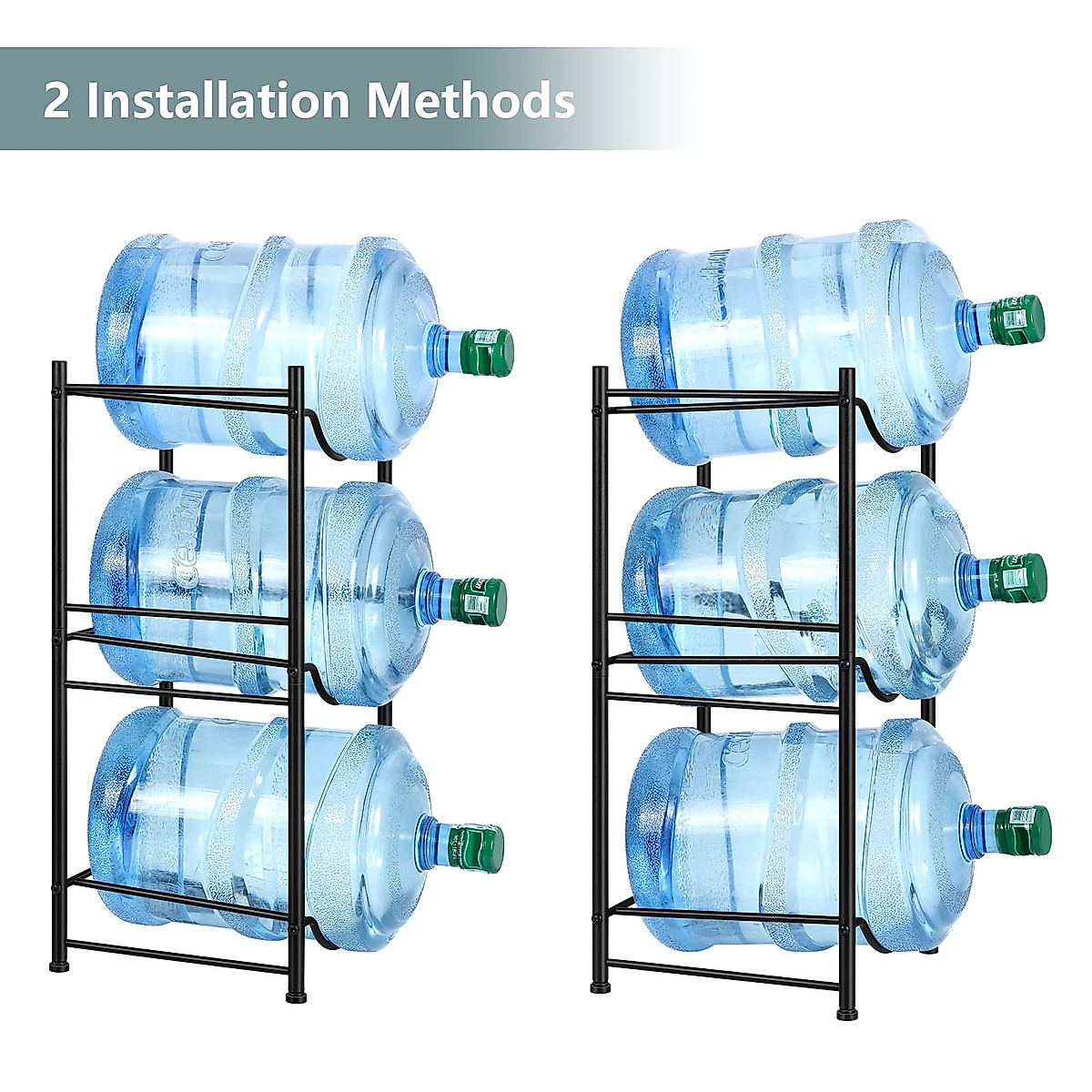 MOOACE 3-Tier Water Jug Rack, 5 Gallon Detachable Water Bottle Holder Organizer Storage Rack, Black