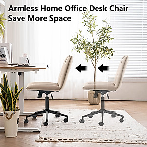 YOUNIKE Ergonomic Armless Office Chair 360°Swivel Home Desk Chair with Wheels and Back Support for Study Room, Height Adjustable Rolling Chair for Bedroom, Khaki