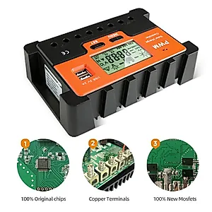 POWLSOJX 80A PWM 48V Solar Charge Controllers with Multi-Protection & LCD Display & 5V USB Output Solar Panel Charger with Temp Sensor (12/24/48V 80A)