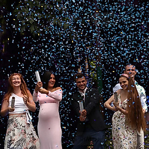 Gender Reveal Confetti Cannon Bulk - Set of 4 - Heart Shaped Blue Confetti Cannon | Gender Reveal Ideas, Boy Gender Reveal Poppers | Gender Reveal Cannon | Baby Gender Reveal Confetti Popper Blue for Boy Gender Reveal