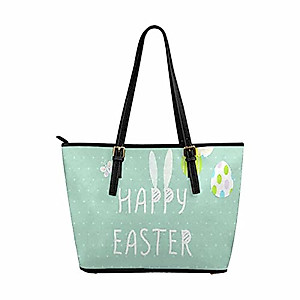 InterestPrint Happy Easter Cute Eggs Halloween Women Totes Top Handle HandBags PU Leather Purse