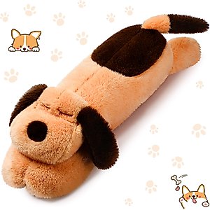 Queekay Dog Body Pillow Dog Stuffed Animals Plush Long Body Pillow for Dogs Large Sleeping Hugging Dog Pillow Christmas Birthday Gifts for Kids(23.6 Inch,Brown)