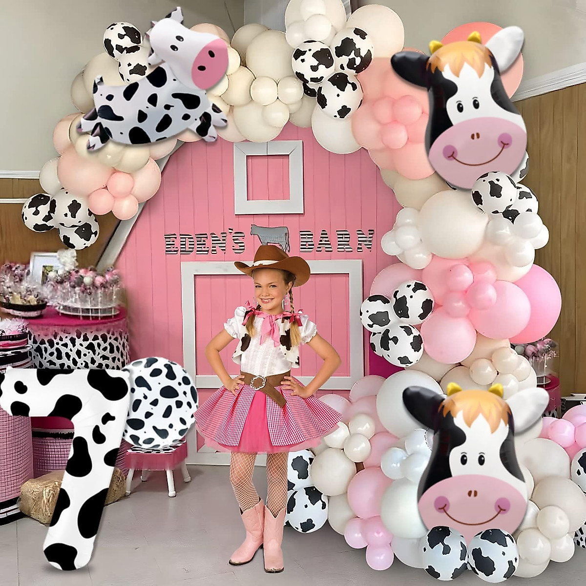 7Pcs Cow Balloons - Cow Print Balloon Huge Cow Head Foil Balloons Number 7 Balloon Cow Decorations for 7th Birthday Farm Animal Birthday Decorations Western Cowboy Theme Party Decoration
