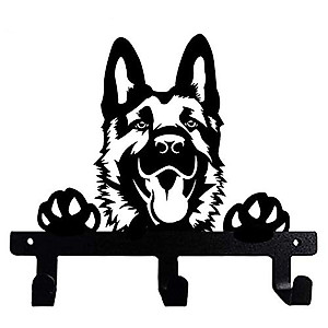 German Shepherd Portrait Shaped Black Coated Metal Wall Leash Key Hook for Kitchen Bathroom Bedroom Garage Mud Room