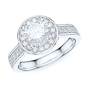 PRSTANI Sterling Silver 1CT Simulated Round Brilliant Cut Diamond Halo Promise Engagement Ring (7)