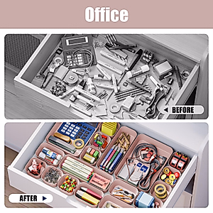 Homhut Plastic Drawer Organizers, 18 PCS Bathroom Drawer Organizer Bins, Desk and Vanity Organizer Plastic Tray, Makeup organizer and storage for Bedroom, Kitchen Gadgets Utensils and Office (Pink)