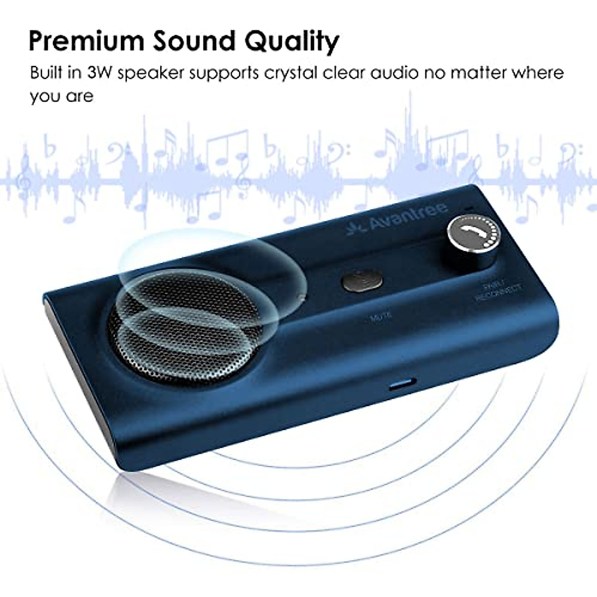 Avantree CK11 Bluetooth 5.0 Hands Free Cell Phone Car Kit, 3W Loud Speakerphone, Support Siri Assistant, Motion AUTO ON, Volume Knob, Wireless in Car Handsfree Speaker with Visor Clip – Blue