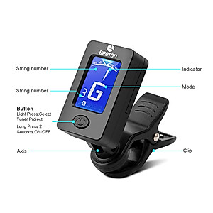 BROTOU Guitar Tuner Clip On with Guitar Capo for Guitar, Bass, Violin, Ukulele, Digital Electronic Tuner Acoustic Guitar Accessories with LCD Display