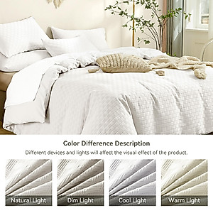 JELLYMONI White Duvet Cover King Size - 3 Pieces Soft and Breathable Microfiber Knitted Jacquard Waffle Weave Striped Comforter Cover with 8 Corner Ties & Zipper Closure