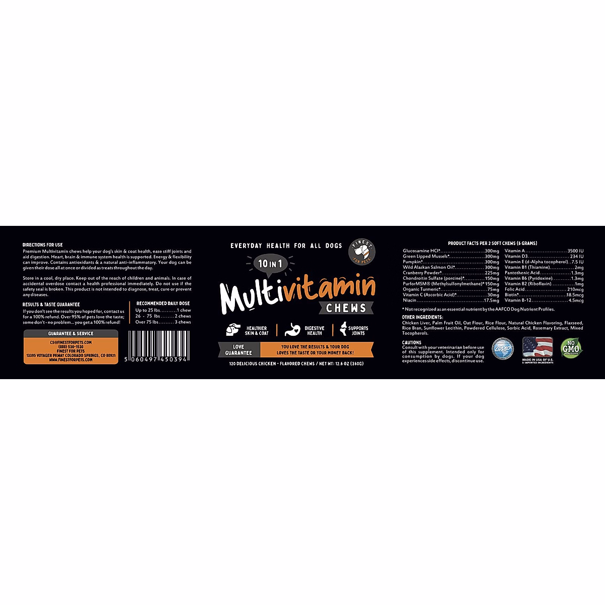 Dog Multivitamin Chewable Treats - Pet Vitamins and Supplement, 10-in-1 Multivitamin for Dogs, Supports Joints, Hip, Bowel, Muscle Health, with Glucosamine and Omega Fish Oil (120 Chews)