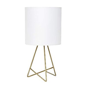 Simple Designs LT2066-GDW 13.5" Down to the Wire Metal Table Lamp with Fabric Shade, Gold with White Shade