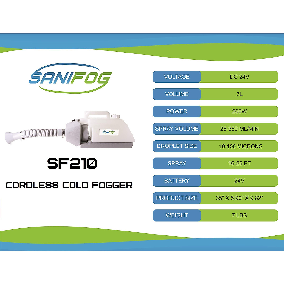 Sanifog Cordless Disinfectant Fogger Machine for 25ft Spray ULV Cold Fogger Electric Sprayer Commercial Industrial and Home Use (3L)