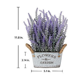 DILATATA Lavender Flowers Artificial Lavender Decor Fake Lavender Plant in Wooden Pot Faux Plants in Pots for Rustic Home Bathroom Table Centerpieces Wedding Decor Potted Lavender Flower Purple Decor