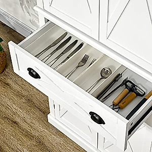 HOMCOM Freestanding Modern Farmhouse 4 Door Kitchen Pantry Cabinet, Storage Cabinet Organizer with 6-Tiers, 1 Drawer and 4 Adjustable Shelves, White