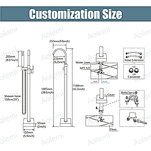 Aolemi Matte Black Freestanding Tub Filler Bathtub Faucet Floor Mounted Bathroom Waterfall Tap Brass Swivel Spout Single Handle with Handheld Shower