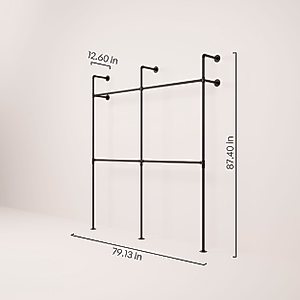 pamo Industrial pipe clothing rack metal black - Wall mounted clothes racks for hanging clothes - Modern walk in closet - KIM II DOUBLE black