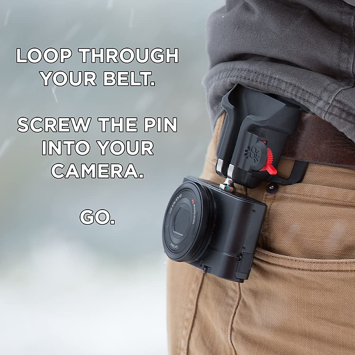 Spider Holster - BlackWidow Camera Holster + Pin - Self Locking Holster for Carrying a Light Weight Camera from Any Belt!