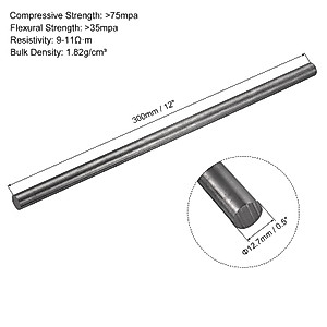 PATIKIL Graphite Rod Graphite Stirring Rod Cylinder Stick Carbon Rod 300x12.7mm Black for Electrode, Melting Casting, Crucibles, Pack of 2