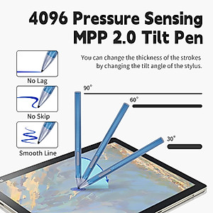 Stylus Pen for HP Envy X360 Pavilion X360 Specter X360 Spectre X2 Envy X2 Rechargeable MPP 2.0 Tilt Active Pen with 4096 Pressure Sensitivity, Palm Rejection, Magnetic Attachment Function, Blue