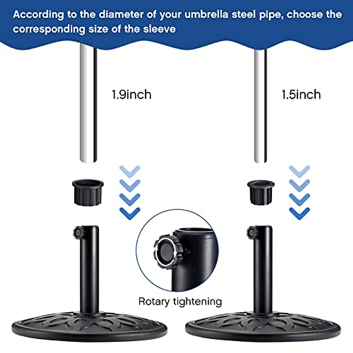 Zhengmy 6 Pieces Umbrella Base Stand Hole Ring Plug Cover and Cap Patio Umbrella Stand Replacement Parts Black Umbrella Stand Base Screw Umbrella Pole Cap