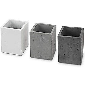 MyGift Modern Gray-Tone Concrete Desktop Pencil Holder Cup and Pen Holder, Office Stationery Organizer, Set of 3