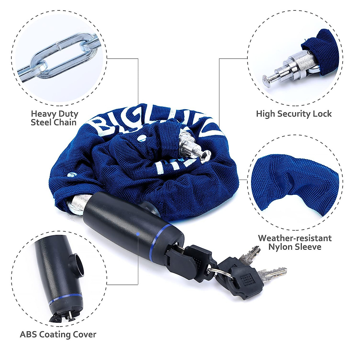 Bike Chain Lock, BIGLUFU 3 Feet Heavy Duty Bicycle Chain Lock, 9mm Thicker Anti-Theft Security Lock with 3 Keys for Bike, Motorcycle, Door, Gate, Fence, Scooter