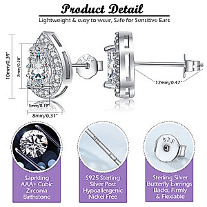 Nupdot Silver February Birthstone Teardrop Stud Earrings for Women, 925 Sterling Silver Post Cubic Zirconia Faux Diamond Halo Studs Jewelry for Birthday Christmas Bridesmaids Gifts