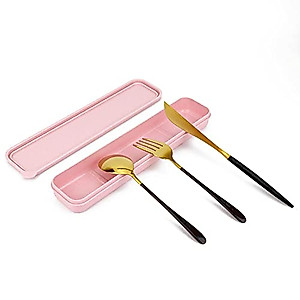 H H&J HUAJIAN Portable Simple Tableware Storage Box and Storage Bag for Knives, Forks, Spoons, Chopsticks, Straws Storage for Travel, Picnic, Camping, Office, School, Bento Box. (pink)