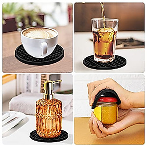 Coasters for Drinks Set of 8, EAGMAK Silicone Drink Coasters with Grooved Pattern, Non-Slip Base, Washable and Heat Resistant Coffee Coasters for Wooden Table, Desk, Kitchen, Office, Bar-Black