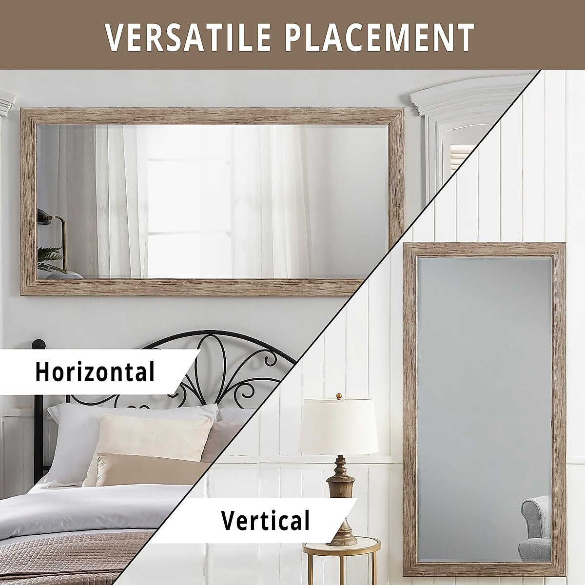 Naomi Home Farmhouse Full-Length Mirror with Wood Frame – Rustic 66"x32" Large Floor Mirror, Elegant Full Body Standing or Wall Mirror, Rustic Wood Mirror Full Length for Bedroom, Warm Grey Finish