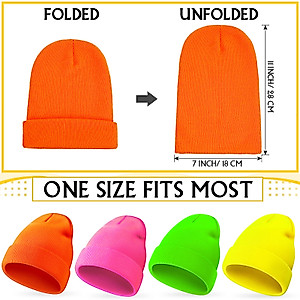 JenPen Neon Beanie Hat Slouchy Beanie Cap Unisex Knitted Winter Hat Ski Plain Beanie Cap for Men and Women (4 Pieces), Green, Yellow, Orange and Pink, One Size