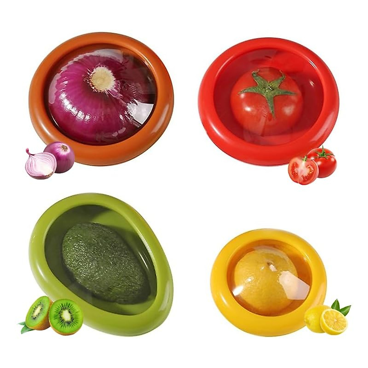 PYNASA 4 Pack Silicone Fruit and Vegetable Storage Containers Box for Fridge, Keep Fresh, Anti-oxidation, Ideal for Veggie, Onion, Garlic, Lemon, Tomato, Avocado, Refrigerator
