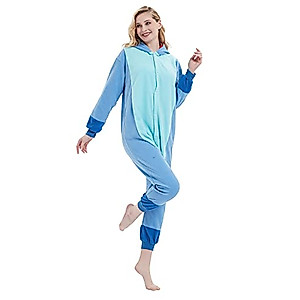 HvnTjvn Adult Onesie Stitch Animal Jumpsuit Unisex One-Piece Pajamas Cosplay Costume Sleepwear for Halloween christmas Women Men S