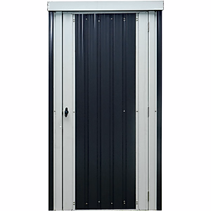 Hanover Galvanized Steel Single Door Patio Storage Shed for Garden Tools with Twist Lock and Key Security, 2 Tool Hooks (3'x3'x6') Dark Gray, White Rust Resistant Outdoor Storage for Yard Supplies