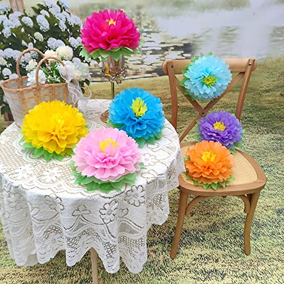 Mybbshower Fiesta Flower for Carnival Large 11" Set of 7 Rainbow Theme Party Birthday Celebration Backdrop Outdoor Decoration