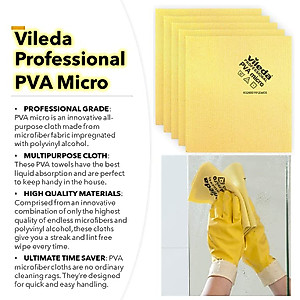 Vileda Professional | PVA Microfiber Cloth | All Purpose Cleaning Shammy | Shiny Streakfree Results | Synthetic Chamois Towel | Ideal for Hard Surfaces | Smooth Absorbent Materials | 5 Pack | Yellow