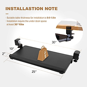 FlexiSpot Large Keyboard Tray Under Desk Ergonomic 25 (30 Including Clamps) x 12 in C Clamp Mount Retractable Adjustable Mouse Computer Keyboard Platform Tray Slide-Out Keyboard Drawer Shelf (Black)